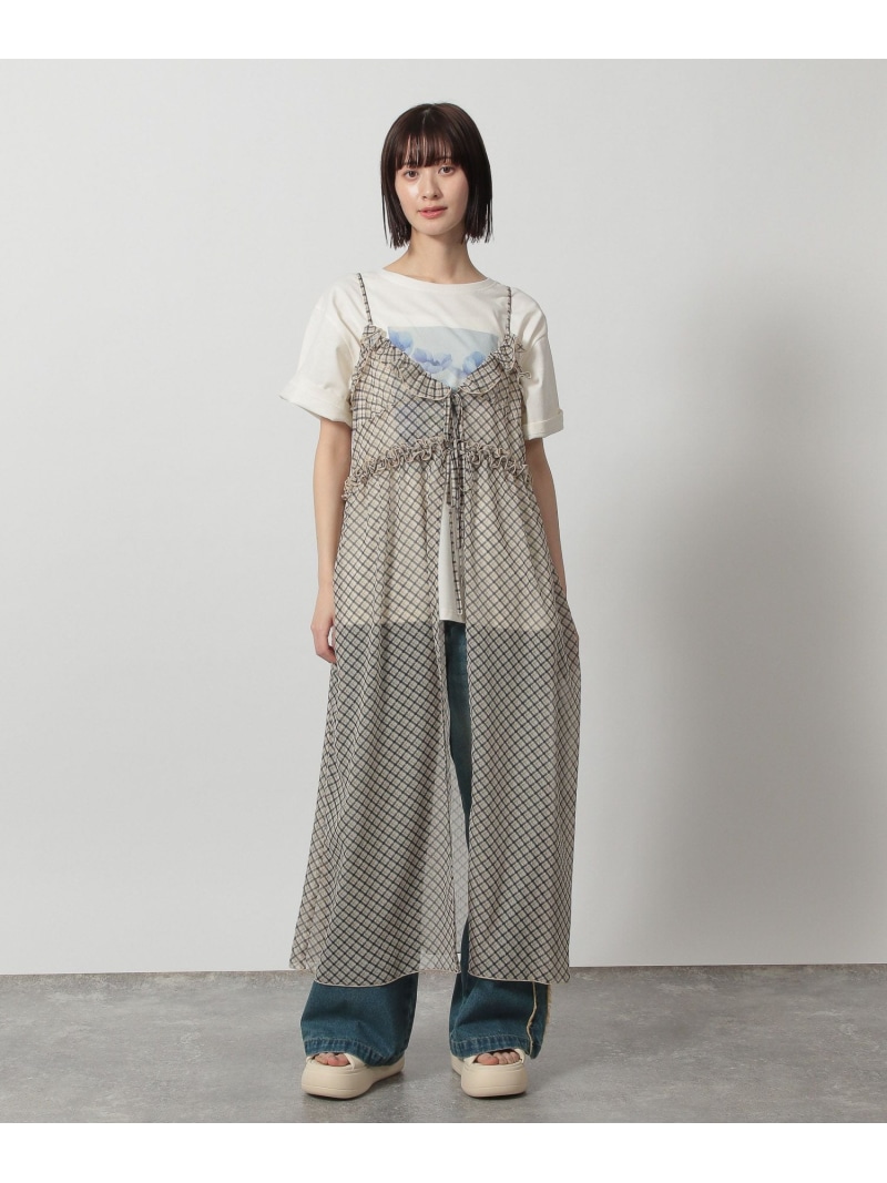 【楽天市場】シアーチェックフリルワンピース LAKOLE ラコレ ワンピース・ドレス ワンピース ブルー グレー ベージュ【送料無料】[Rakuten Fashion]：LAKOLE