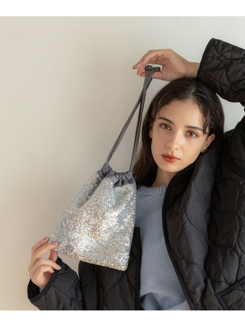 【楽天市場】2WAYスパンコール巾着 LAKOLE ラコレ バッグ ショルダーバッグ グレー ブラック ブラウン【先行予約】*[Rakuten Fashion]：LAKOLE