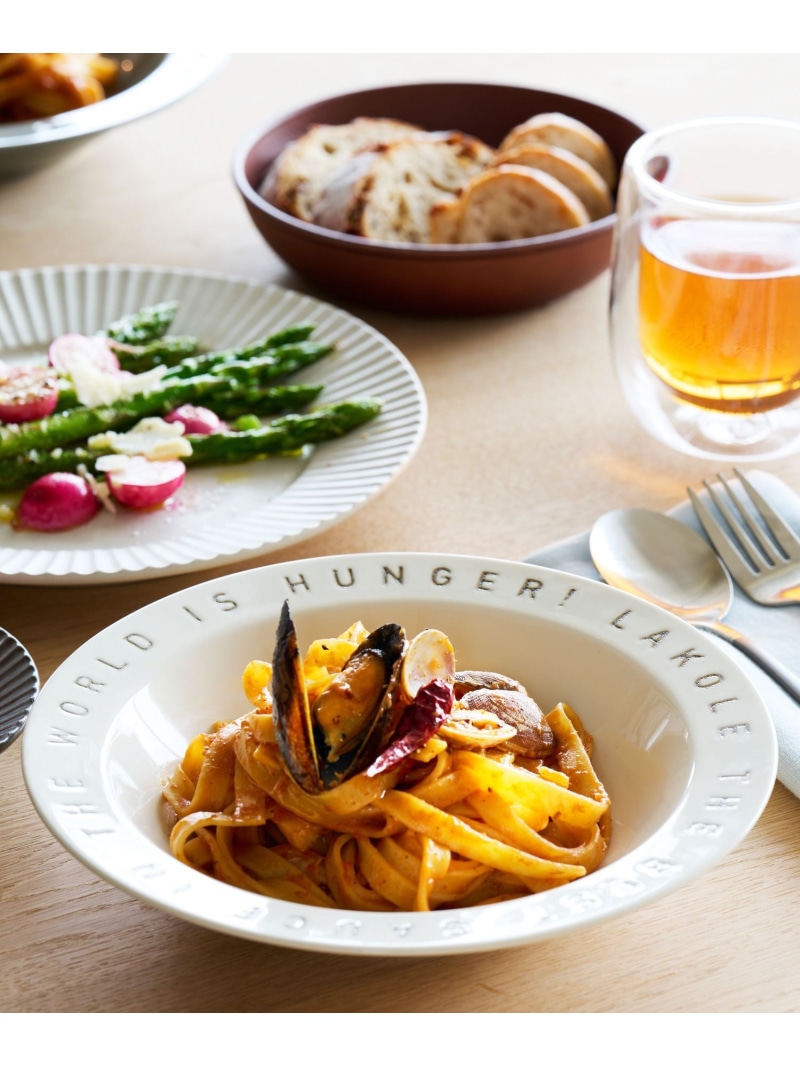 【楽天市場】LOGOパスタカレー皿 LAKOLE ラコレ 食器・調理器具・キッチン用品 食器・皿 ホワイト グレー[Rakuten Fashion]：LAKOLE