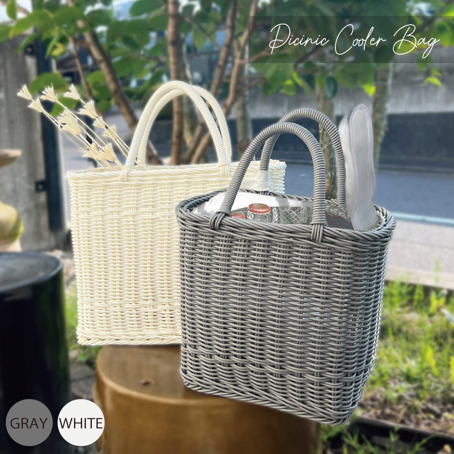 【楽天市場】【 Creer 】UTILE ピクニッククーラーバッグ S サイズ バスケット 保冷インナー付き クレエ ホワイト グレイ：ララ・ナテュール