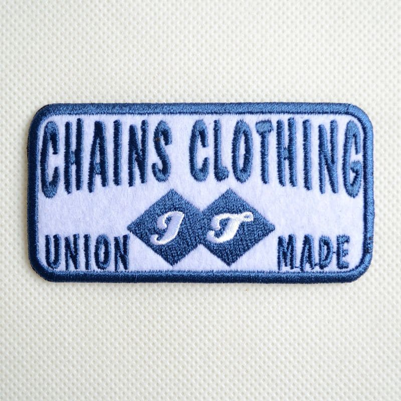 【楽天市場】USAアドバタイジングワッペン CHAINS CLOTHING ブルー&ホワイト 100831-25 ワッペン アイロン ブランド ...