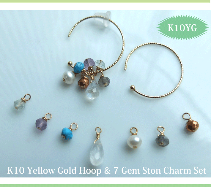 【楽天市場】【RCP】レディースピアス イエローゴールド K10YG 10金 ゴールドピアス 天然石ピアス フープピアス ジェムストーンチャーム ゴールドフープ ジュエリーセット：LEDA ART