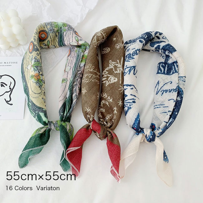 【楽天市場】【最大10％offクーポン&ポイント2倍】スカーフ スクエア レディース ショール 55cm×55cm 海軍風 花柄 マフラー ストール 水玉柄 スクエアマフラー ドット柄 ...