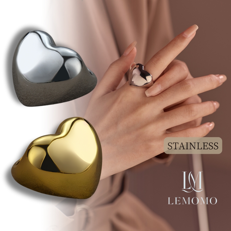 【楽天市場】【3,000円以上ご購入で10%OFFクーポン】 リング ハート ステンレス 金アレ対応 重厚感 幅太 大振り 韓国 インスタ おしゃれ：LEMOMO（レモモ）