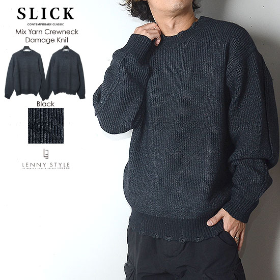 【楽天市場】SLICK （ スリック ） ミックスヤーン クルーネック ダメージ ニット - ダメージニット（ Mix Yarn ...