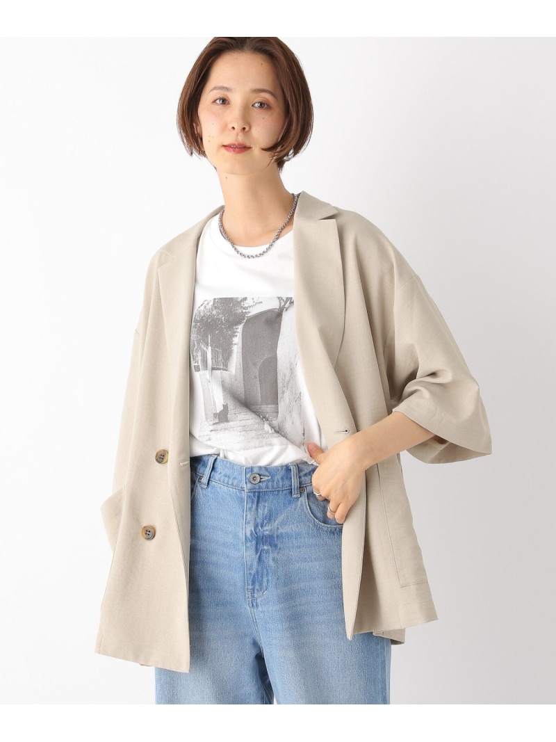 【楽天市場】ルーズWブレスト5分袖ジャケット LEPSIM レプシィム ジャケット・アウター テーラードジャケット・ブレザー ベージュ ...