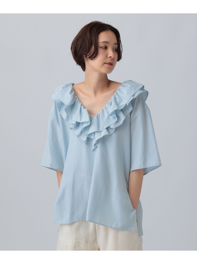 【楽天市場】フリルVネック5分袖ブラウス LEPSIM レプシィム トップス シャツ・ブラウス ホワイト ブルー ブラック【先行予約】*【送料無料】[Rakuten Fashion ...