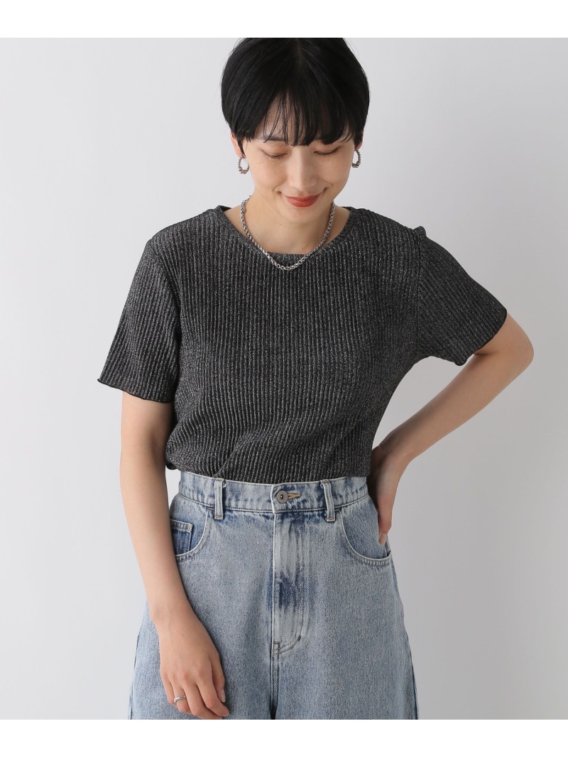 【楽天市場】【SALE／20%OFF】ラメリブ5分袖クルー LEPSIM レプシィム トップス カットソー・Tシャツ ブラック シルバー ...