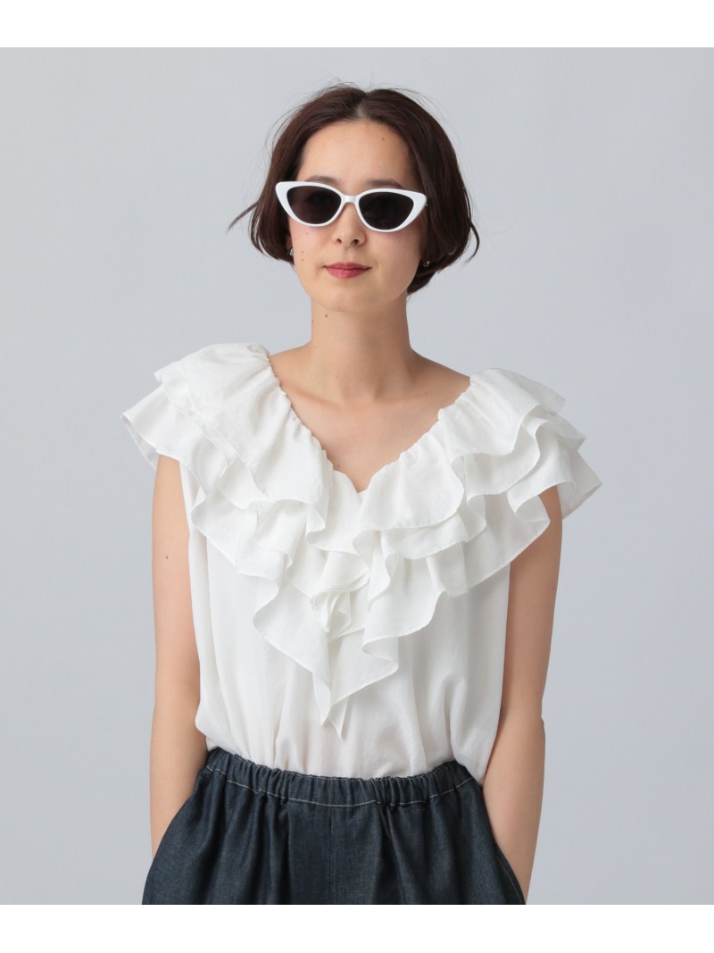 【楽天市場】フリルVネックノースリブラウス LEPSIM レプシィム トップス シャツ・ブラウス ホワイト ブラック【送料無料】[Rakuten Fashion]：LEPSIM／レプシィム