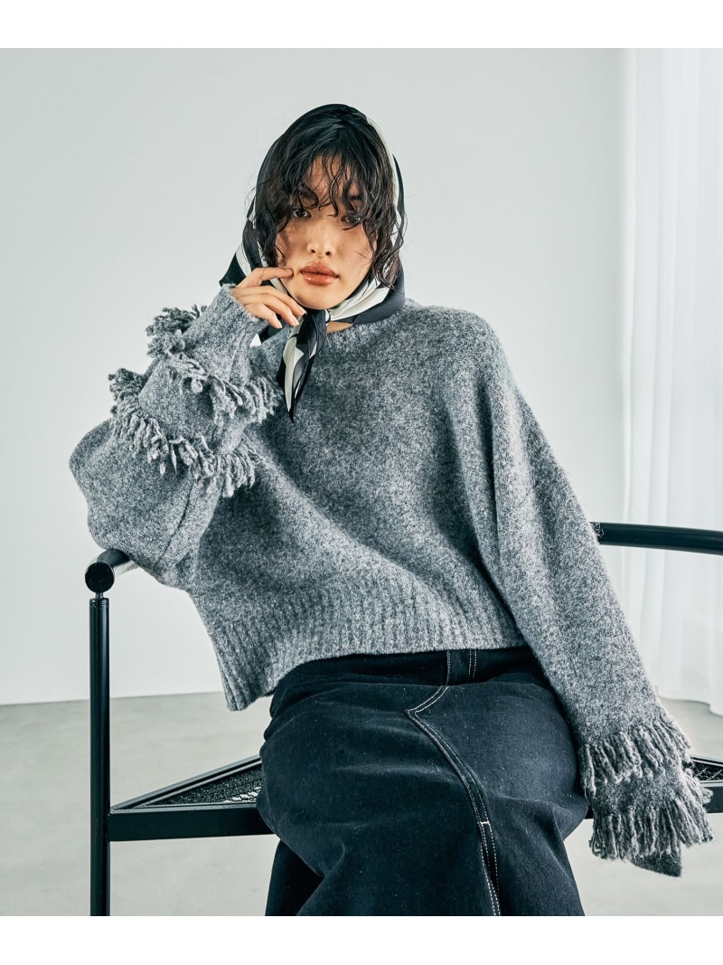 【楽天市場】【SALE／50%OFF】3.5ゲージ袖フリンジプルオーバー LEPSIM レプシィム トップス ニット ピンク ネイビー グレー ...