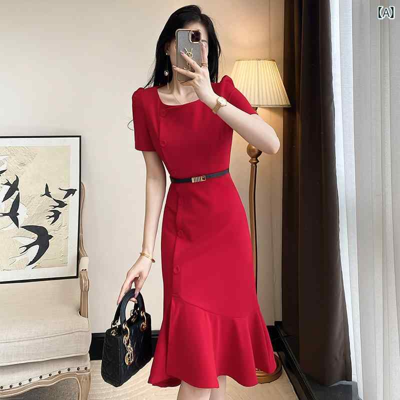 【楽天市場】レディース ファッション 服 オシャレ カワイイ 女性用 シンプル 大人カワイイ 大きいサイズ 婦人服 レッド ドレス 夏 ハイ ...