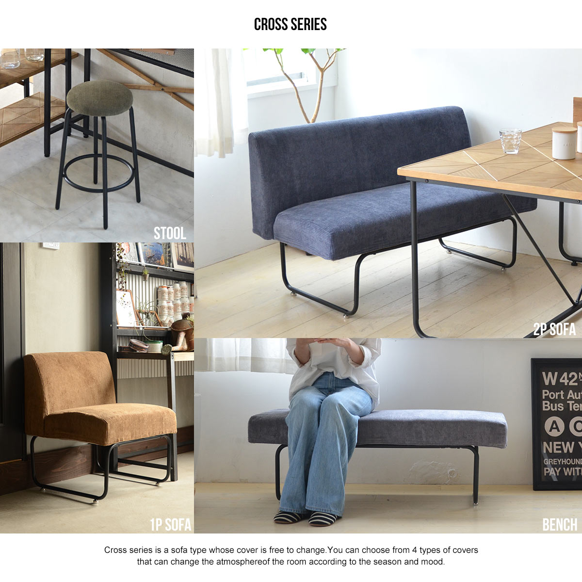 【楽天市場】ソファ 2人掛け CROSS クロス 椅子 チェア カバー スチール パイプ シンプル ブルックリン ヴィンテージ スタイリッシュ 送料無料 2003rv 新生活：ライフスタイル ...