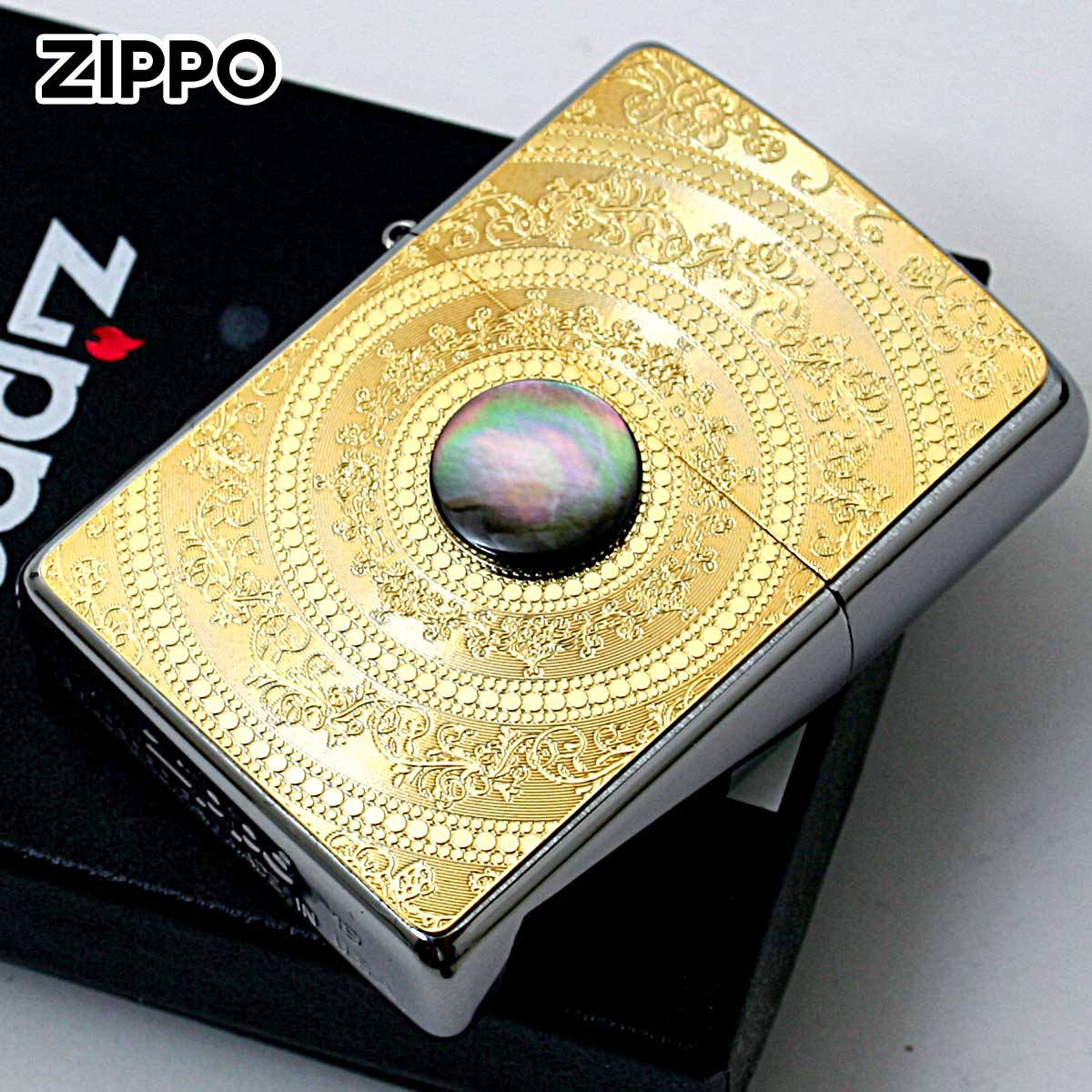 【楽天市場】Zippo ジッポライター 黒蝶貝 パール Mother of Pearl ＃200 ゴールドプレート ニッケルメッキ 2MP ...