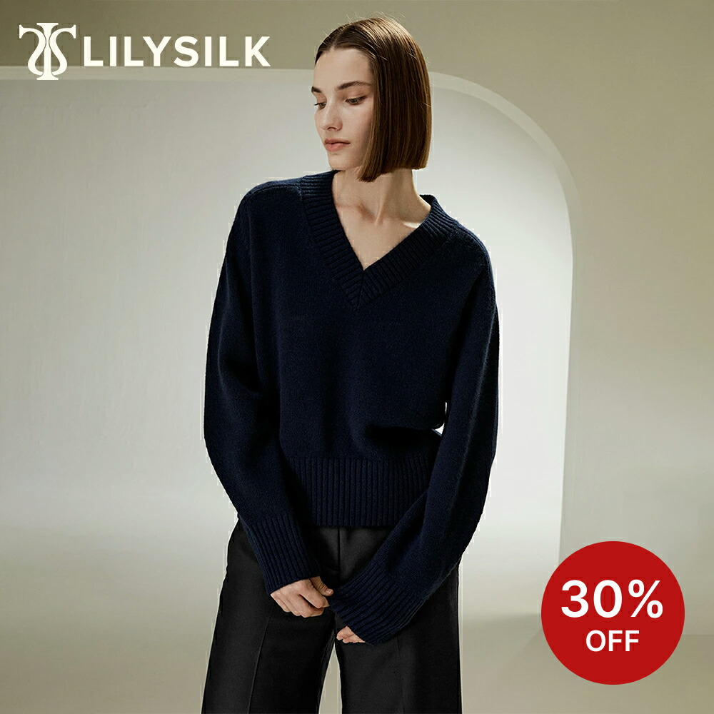 【楽天市場】【クーポンで15365円】LILYSILK(リリーシルク) セーター レディース ニット 秋冬 長袖 Vネック ドロップショルダー ウール混カシミヤ 格好いい 柔らかく 上質 ...