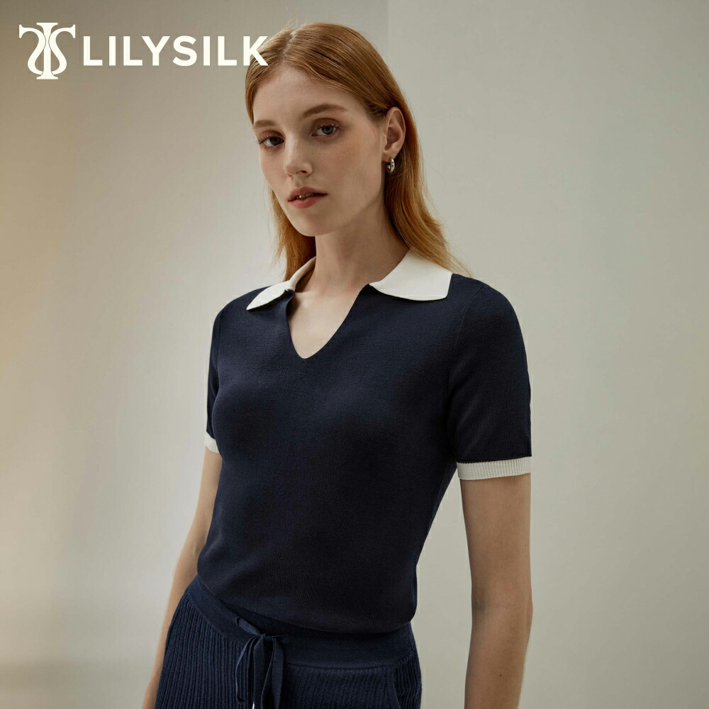 【楽天市場】LILYSILK(リリーシルク) ニット ポロシャツ レディース 半袖 シルク きれいめ おしゃれ Vネック クラシック 柔らかい 伸縮性のある カジュアル 誕生日 プレゼント ...