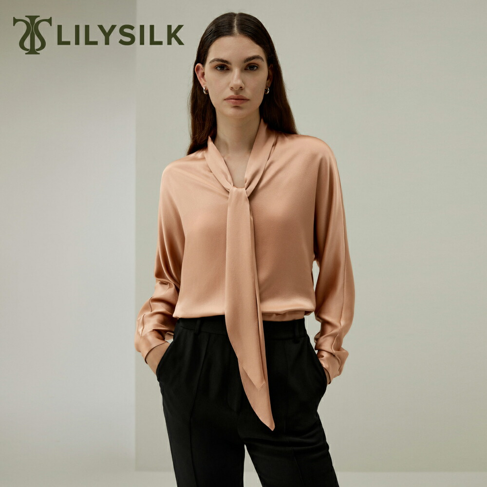 【楽天市場】LILYSILK シルク ブラウス シャツ トップス レディース ボウタイ ネクタイ付き シルク100% カジュアル ゆったり リラックスフィット バットスリーブ 快適 洗練 汎用 ...