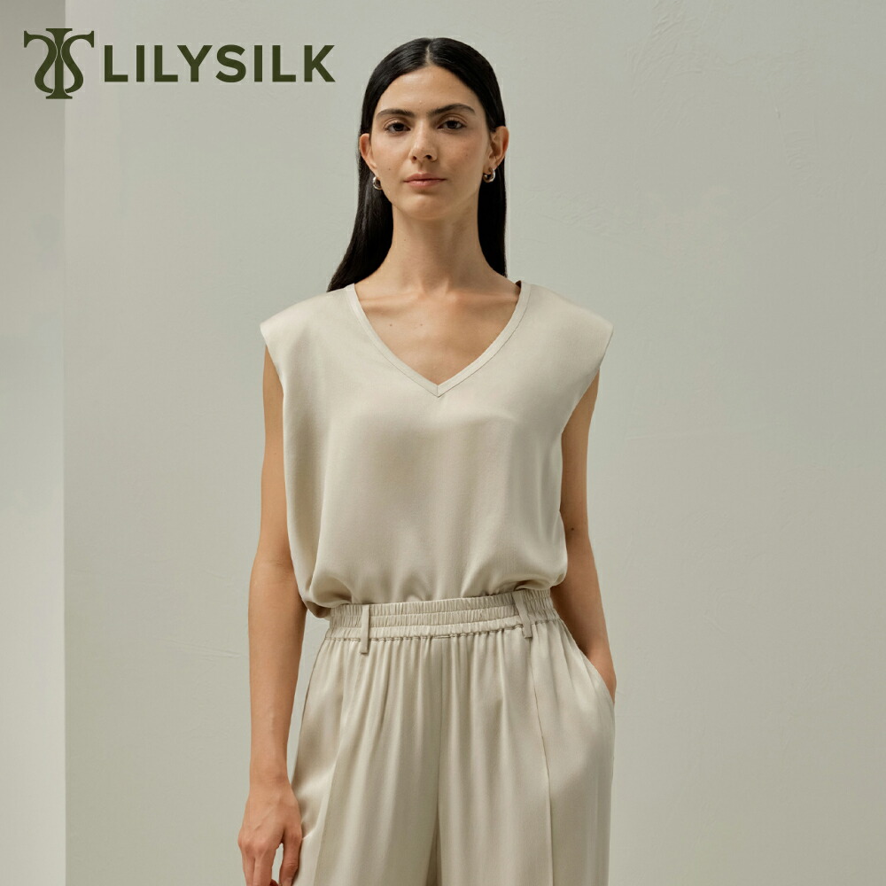 【楽天市場】LILYSILK シルク トップス レディース ノースリーブ Vネック 夏 カットソー 肩パッド付き シルクスエード 滑らか 通気 柔らかい 優雅 シワになりにくい エレガント ...