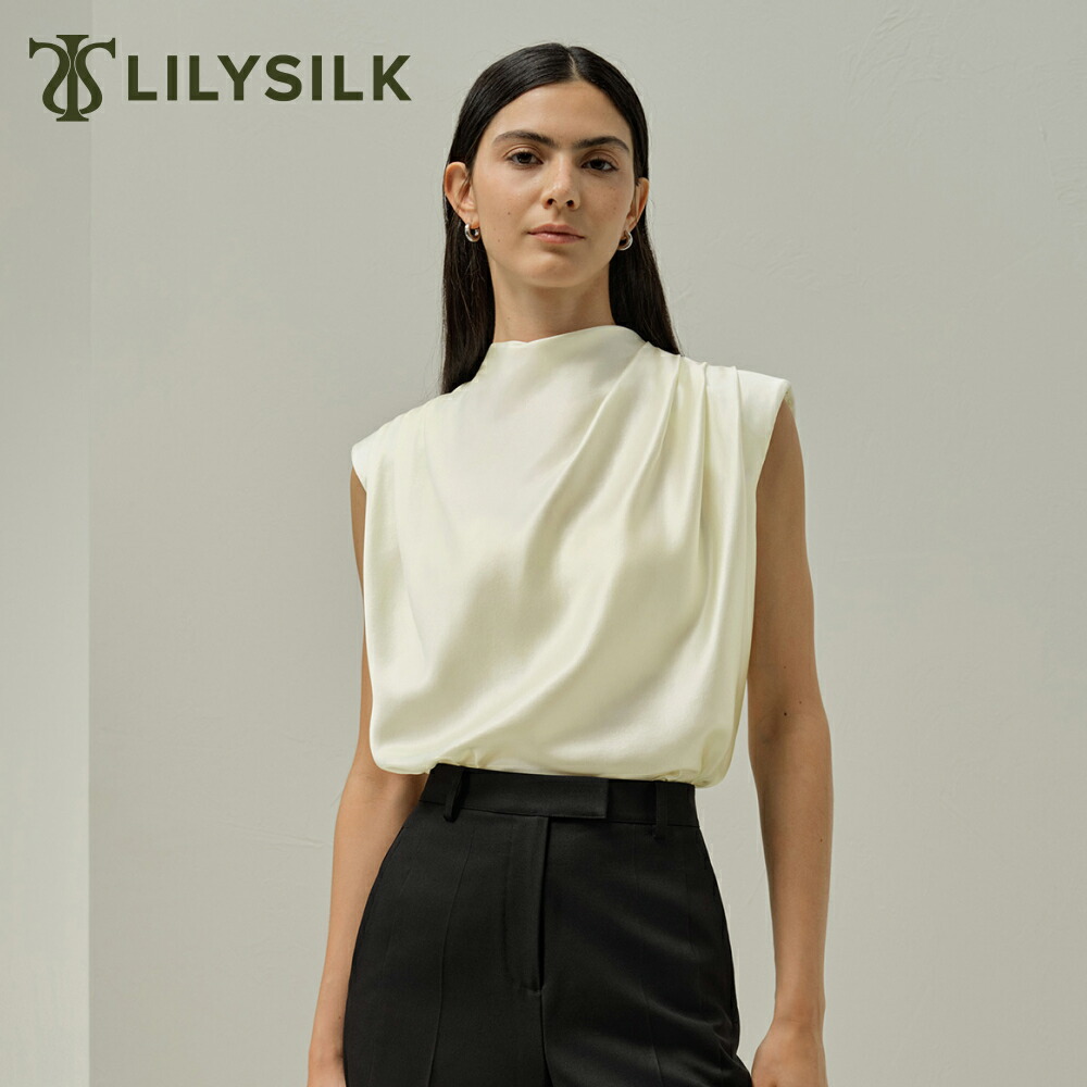【楽天市場】LILYSILK シルク トップス レディース ノースリーブ モックネック 夏 カジュアル おしゃれ きれいめ カットソー 肩パッド付き 洗濯機で洗えるシルク 滑らかで柔らかな ...