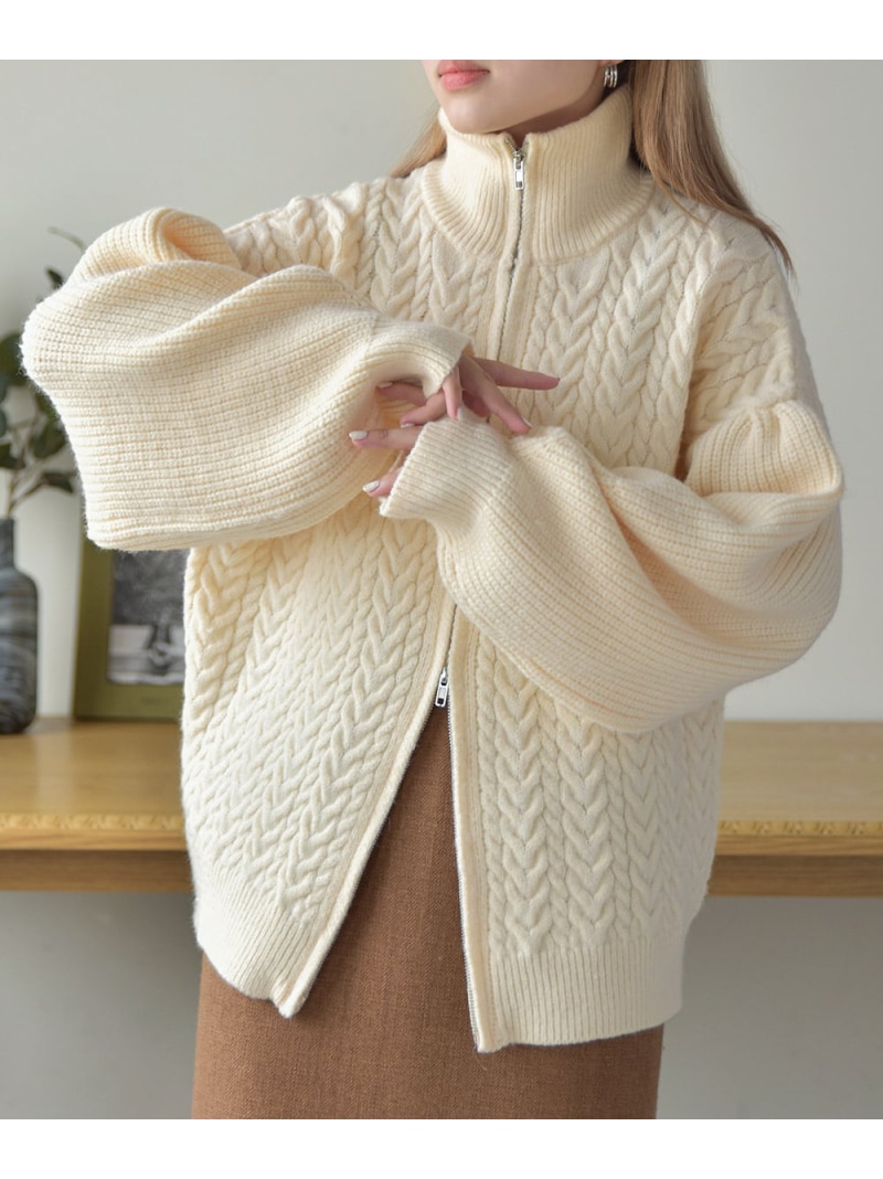 【楽天市場】【SALE／40%OFF】Wジップもちもちケーブルニットカーディガン Bab バブ / ブージュルード トップス ニット ベージュ ...