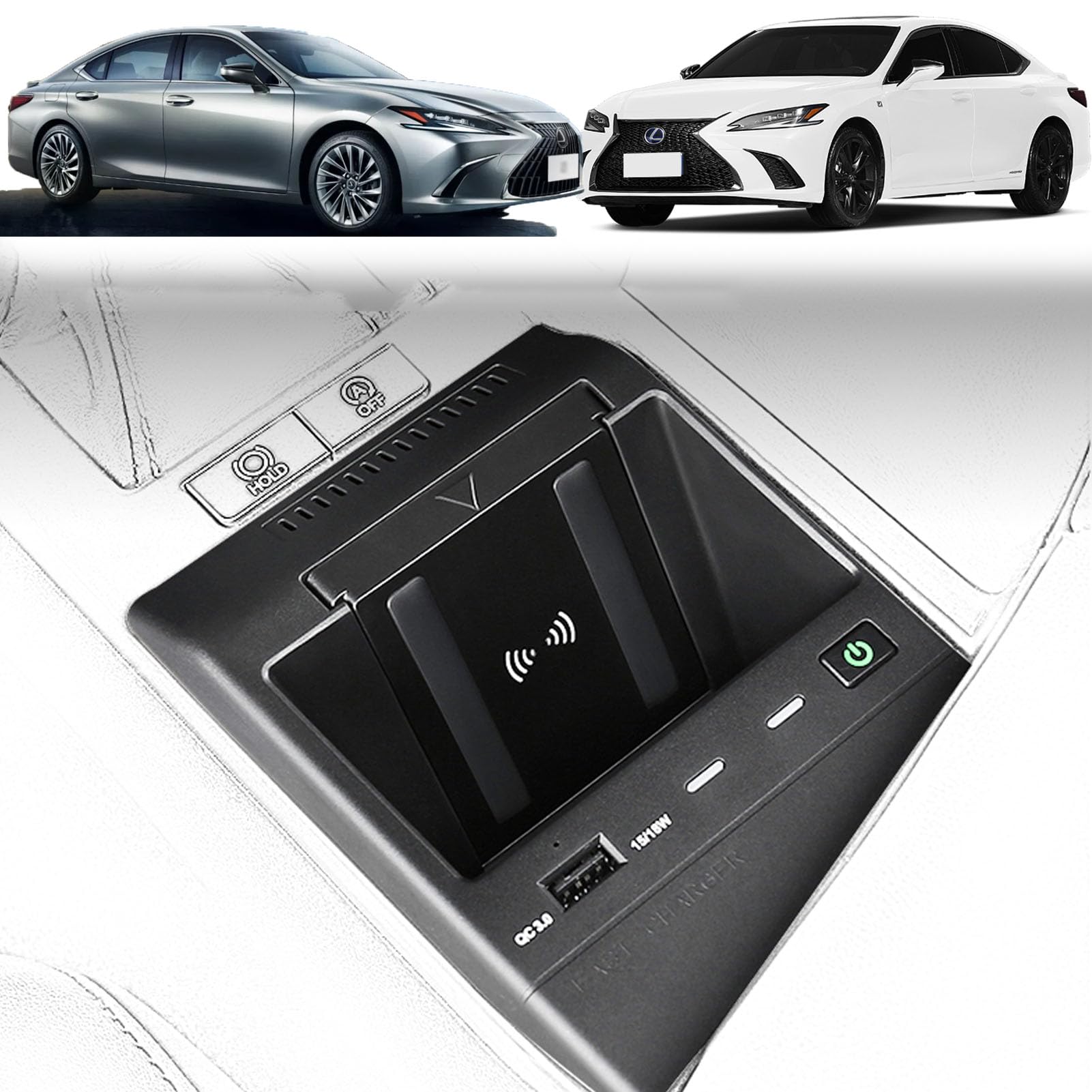 【楽天市場】車載ワイヤレス充電器レクサスES（2018-2022）ES350 ES200 ES260 ES250 ES300H全モデル用デュアルエアチャンネル冷却システム搭載 15w急速充電 ...