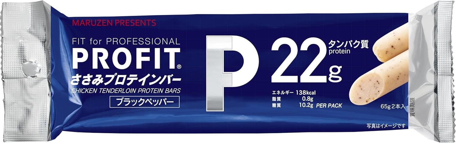 【楽天市場】【送料無料】丸善 PROFIT ささみプロテインバー ブラックペッパー 130g (65g×2本入)×2ケース/20袋タンパク質 ...