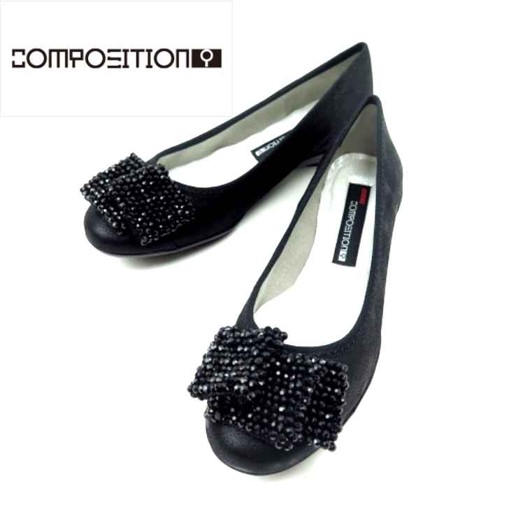 【楽天市場】composition9 コンポジションナイン CP3025 ブラック(B)レディース 婦人靴 スタイリッシュ コンフォート パンプス ビジューリボン通勤 カッター 低め ウエッジ ...