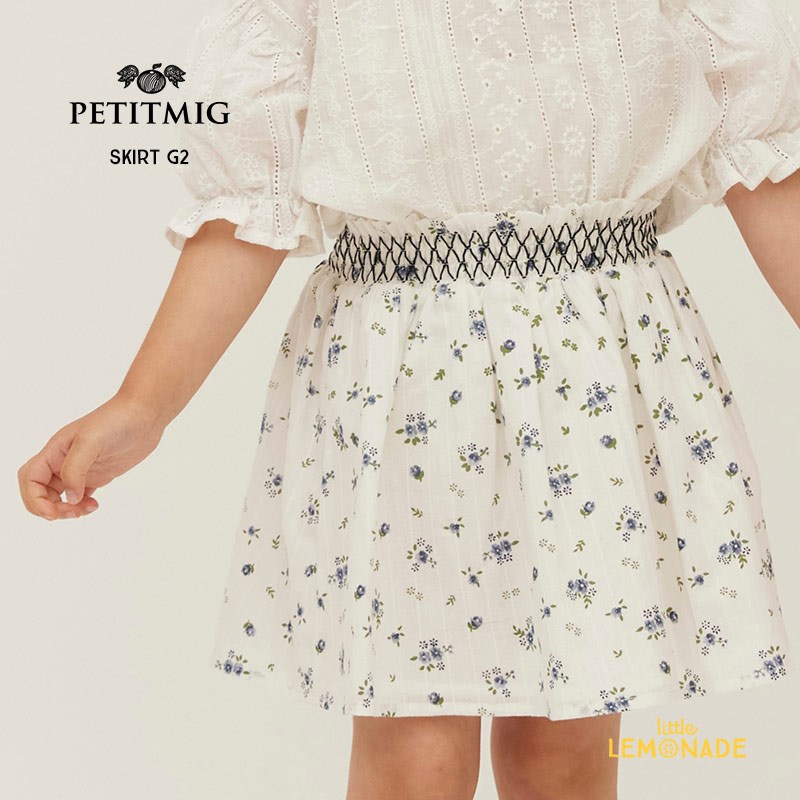 【楽天市場】【PETITMIG】skirt G2【1-2歳/80cm - 4-5歳/110cm】スカート ブルー小花柄 スモッキング 裏地付き フラワー ベビー服 こども服 ボトムス 可愛い ...