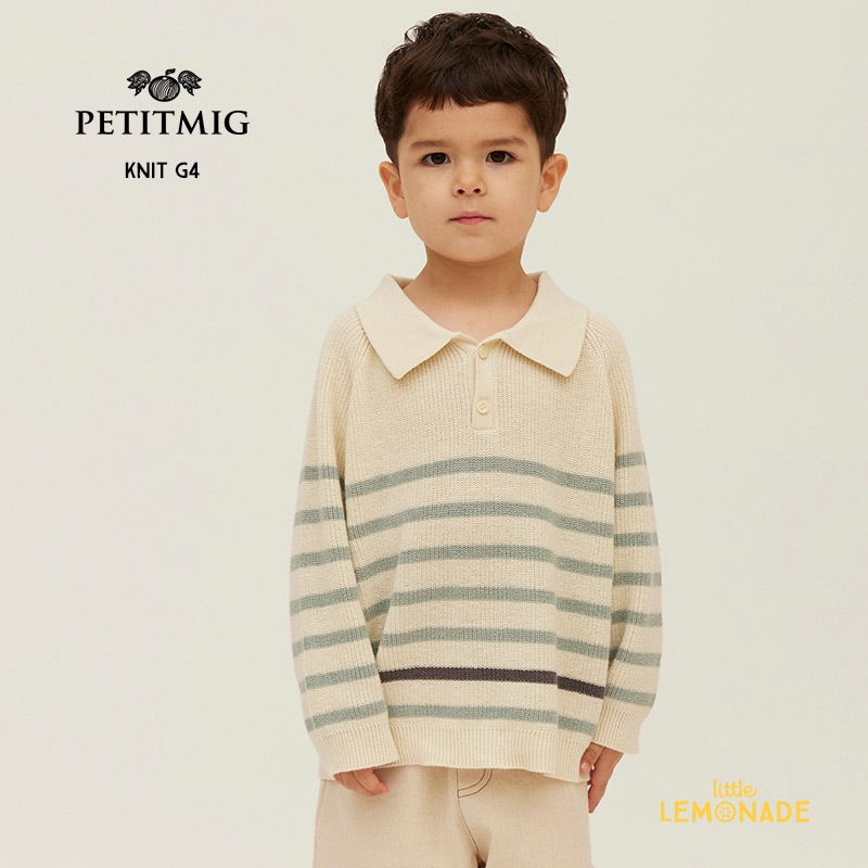 【楽天市場】【PETITMIG】knit G4【2-3歳/90cm - 4-5歳/110cm】ニット ホワイト ライトブルーボーダー ベビー服 こども服 トップス ユニセックスデザイン むすこ ...