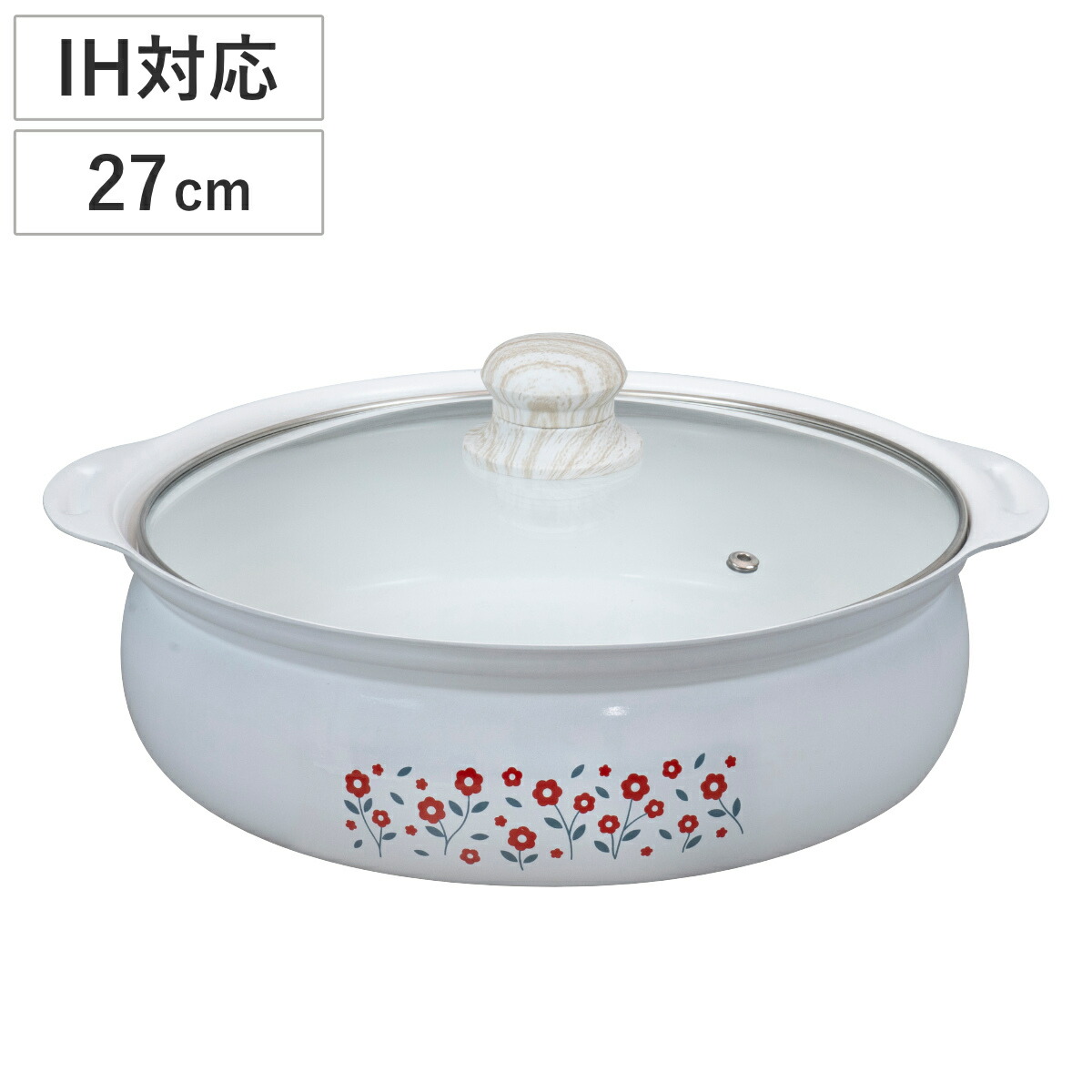 【楽天市場】卓上鍋 27cm IH対応 レトル （ ガス火対応 ホーロー鍋 両手鍋 ガラス蓋付き 27センチ ほうろう鍋 鍋 なべ 3人用 4人用 ガラス蓋 ふた付き レトロ かわいい ...