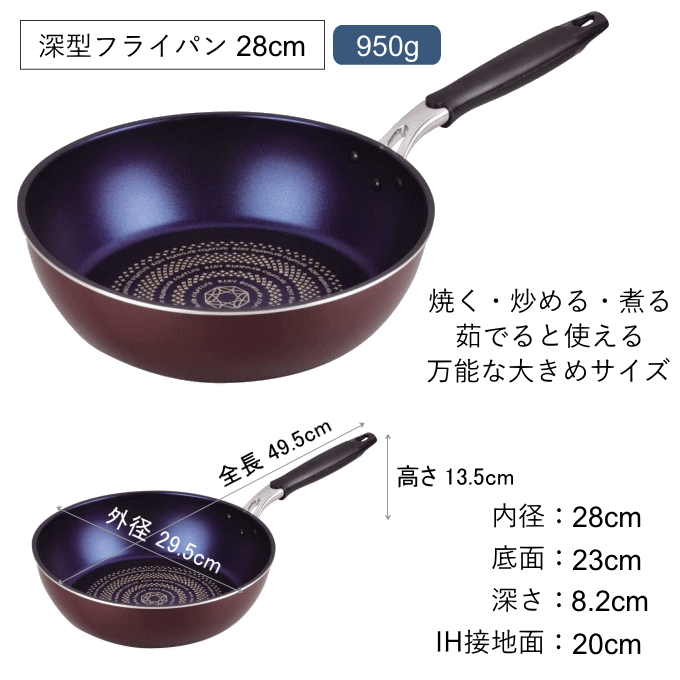 【楽天市場】フライパン 深型 28cm ih対応 ガス火 炒め鍋 中華鍋 ライズ ブルーダイヤモンドコート ダイヤモンドコーティング ダイヤモンド ih ガス おすすめ HB-322 パール ...