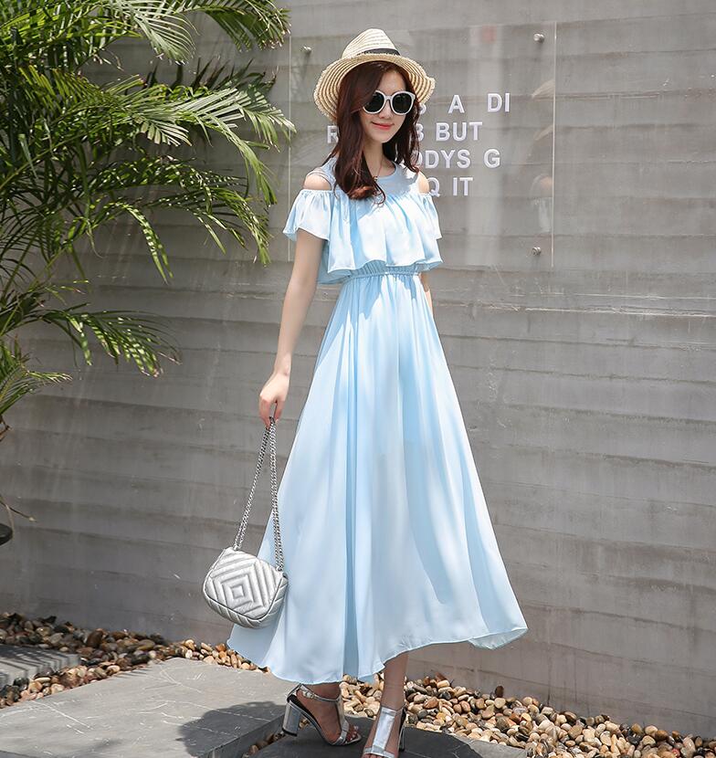 【楽天市場】マキシワンピース オフショルダー 肩出しワンピース ボヘミアン シフォンワンピース ロング丈 フレアワンピース 花柄 純色 フリル ...