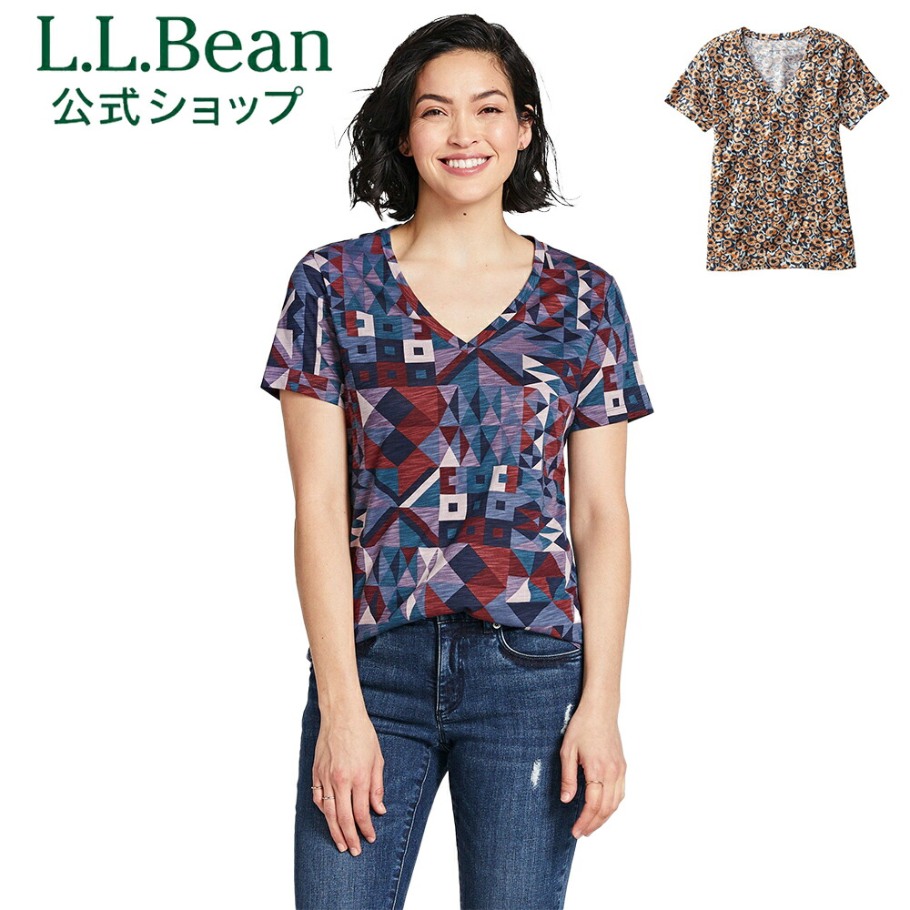 【楽天市場】【公式】エルエルビーン シグネチャー スラブニット ティ Vネック パターン 半袖Tシャツ Tシャツ プリントシャツ カットソー レディース ウィメンズ アウトドア ブランド 花柄 ...