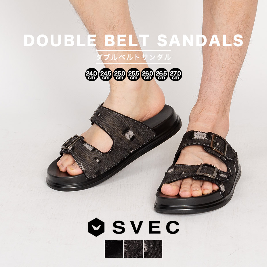 【楽天市場】ダブルベルトサンダル 厚底 ダブルベルト サンダル メンズ ブランド おしゃれ 大きいサイズ 疲れない 軽量 軽い つっかけ SVEC シュベック 履きやすい 歩きやすい ブラック ...