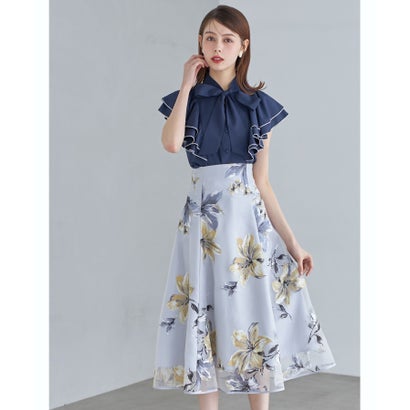 【楽天市場】トッコクローゼット tocco closet ボウタイリボン付き配色メローラッフルスリーブブラウス （ネイビー）：LOCOMALL ...