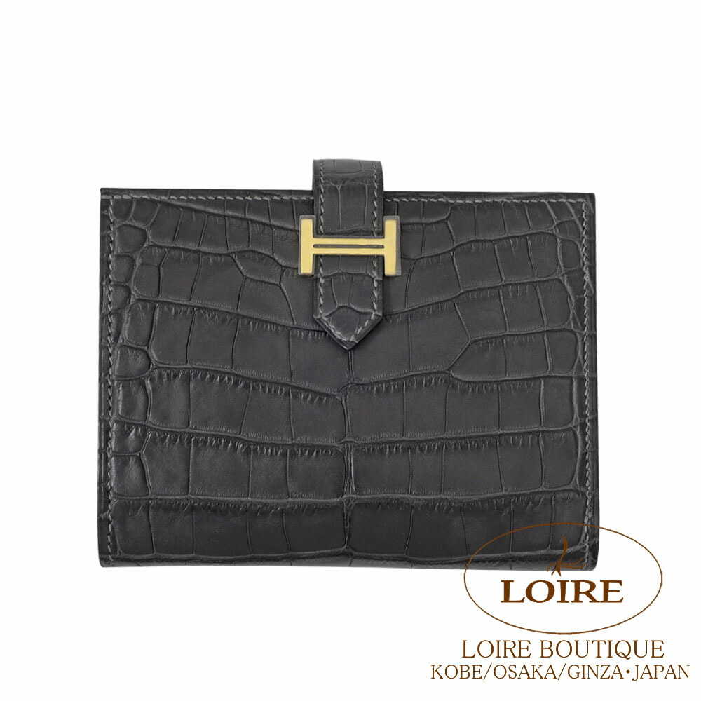 【楽天市場】エルメス ベアン コンパクト グラファイト クロコダイル アリゲーターマット ゴールド金具 Bearn Compact ...