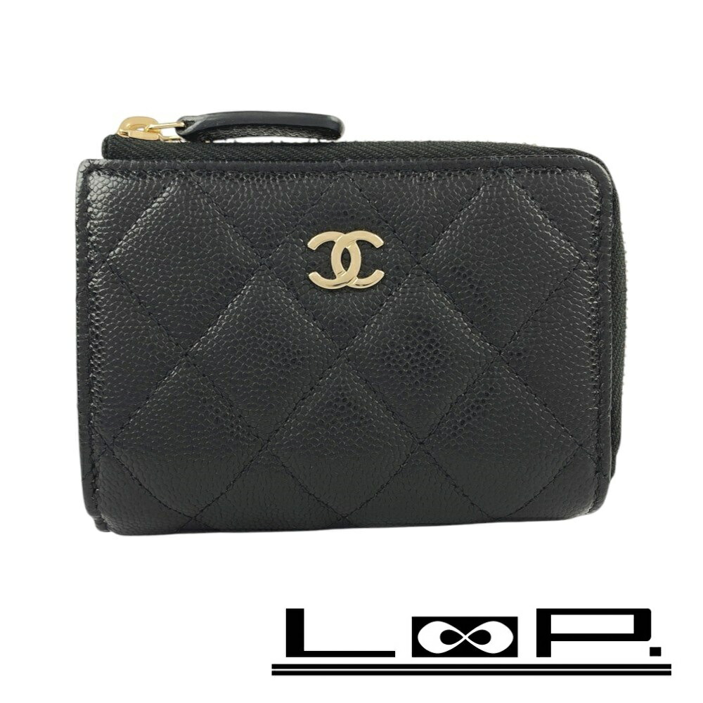 【楽天市場】 新同 シャネル クラシック ジップ ウォレット 三つ折り コンパクト 財布 キャビアスキン ブラック GP AP0221 箱 ...
