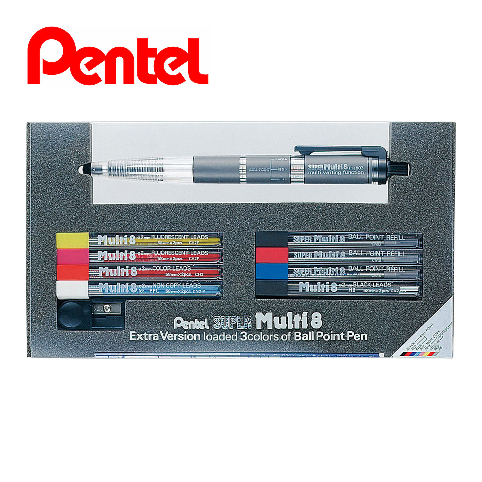 【楽天市場】スーパーマルチ8セット PH803ST 多機能ペン ボールペン シャープペン 替芯付き ぺんてる pentel：ルーペスタジオ
