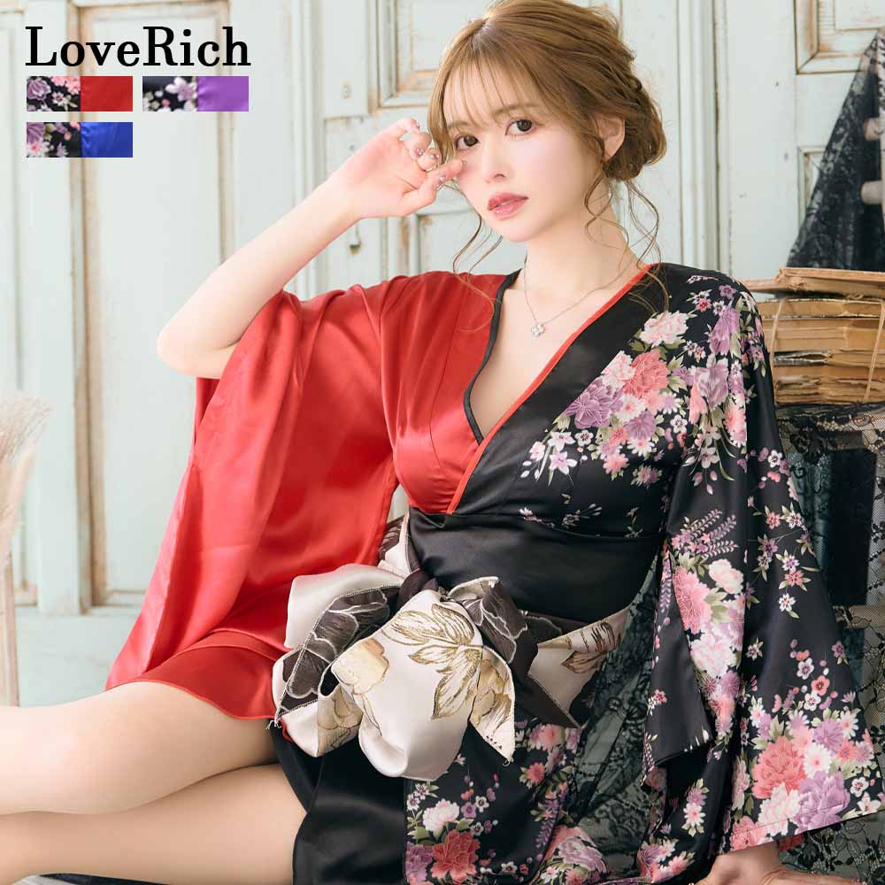 【楽天市場】【3カラー/2点セット】バイカラー オフショル 花柄 和柄 ツートン 豪華 帯 花魁 着物 ドレス コスプレ イベント ハロウィン ...