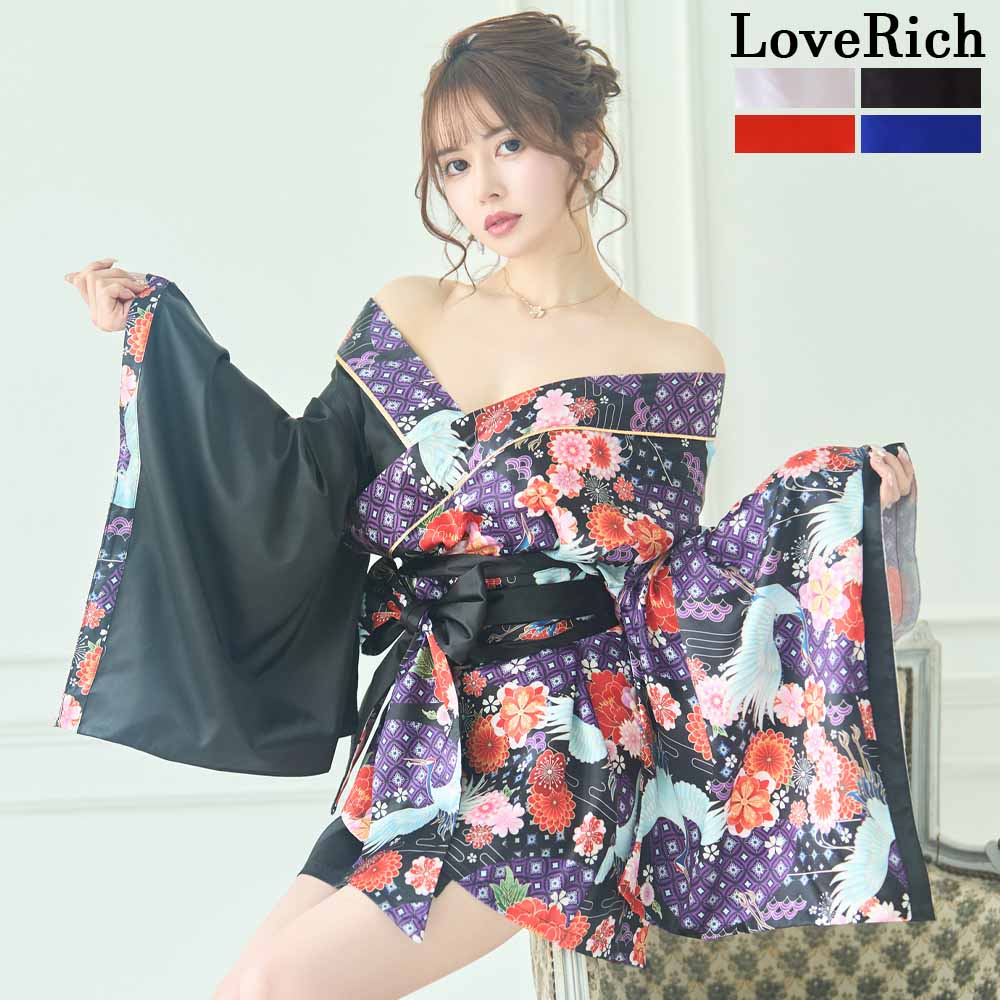 【楽天市場】0954【4カラー/2点セット】和柄 鶴柄 ツートン 帯 リボン 花魁 着物 ドレス ミニ コスプレ ダンス イベント：LoveRich
