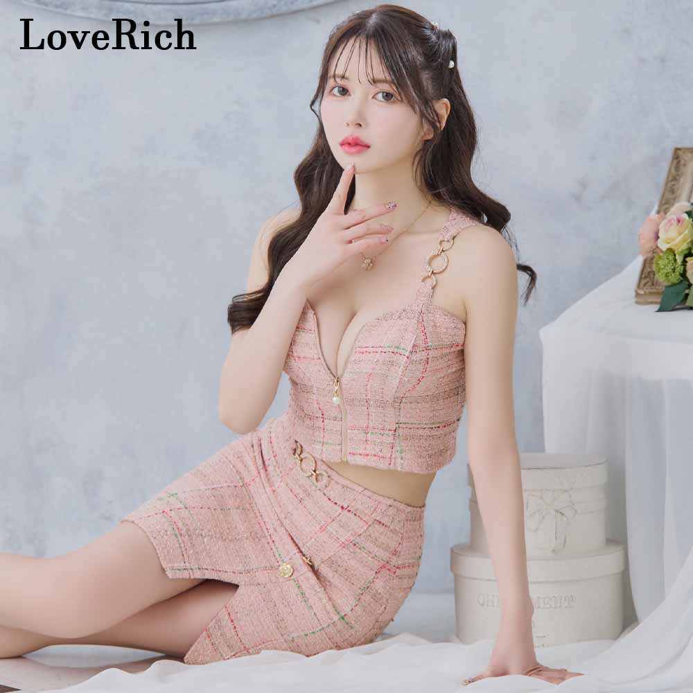 【楽天市場】1319【SMLサイズ/2カラー】ツイード セットアップ パールファスナー キャミソール チェック柄 谷間魅せ スリット タイト ミニドレス キャバドレス：LoveRich