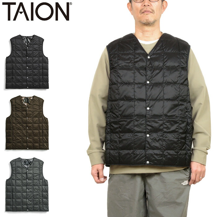 【楽天市場】TAION タイオン TAION-001 BASIC V-NECK BUTTON INNER DOWN VEST ベーシックV ...