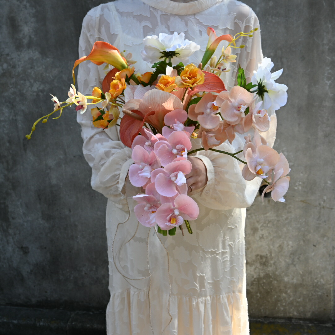 【楽天市場】《特別価格20%OFF》ピンク×オレンジの華やかブーケ クラッチブーケ 造花ブーケ ウェディングブーケ 結婚式ブーケ ブライダル ...