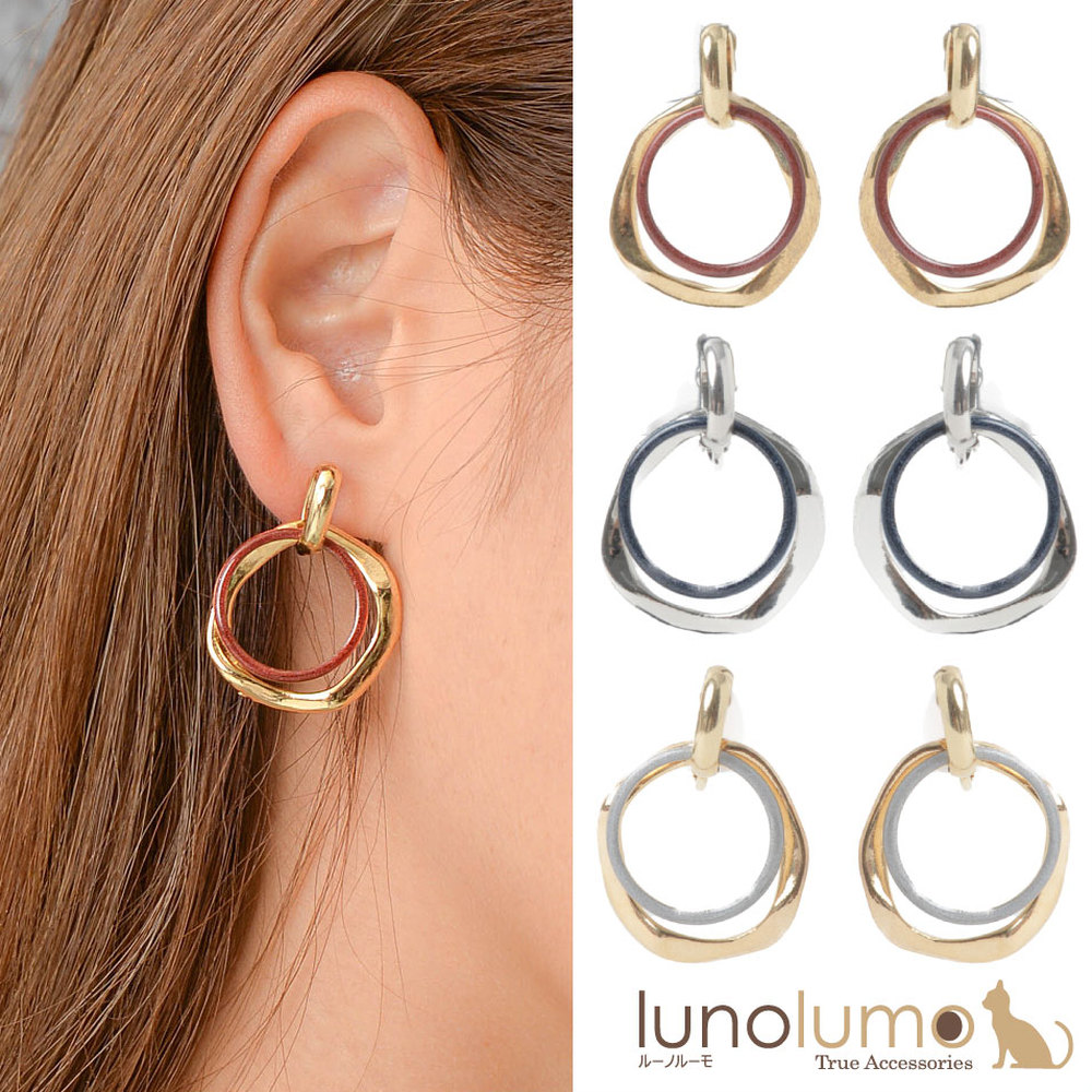 【楽天市場】イヤリング レディース メタル ゴールド シルバー ワンカラー サークル ダブル コンビ E：ルーノルーモ 楽天市場店