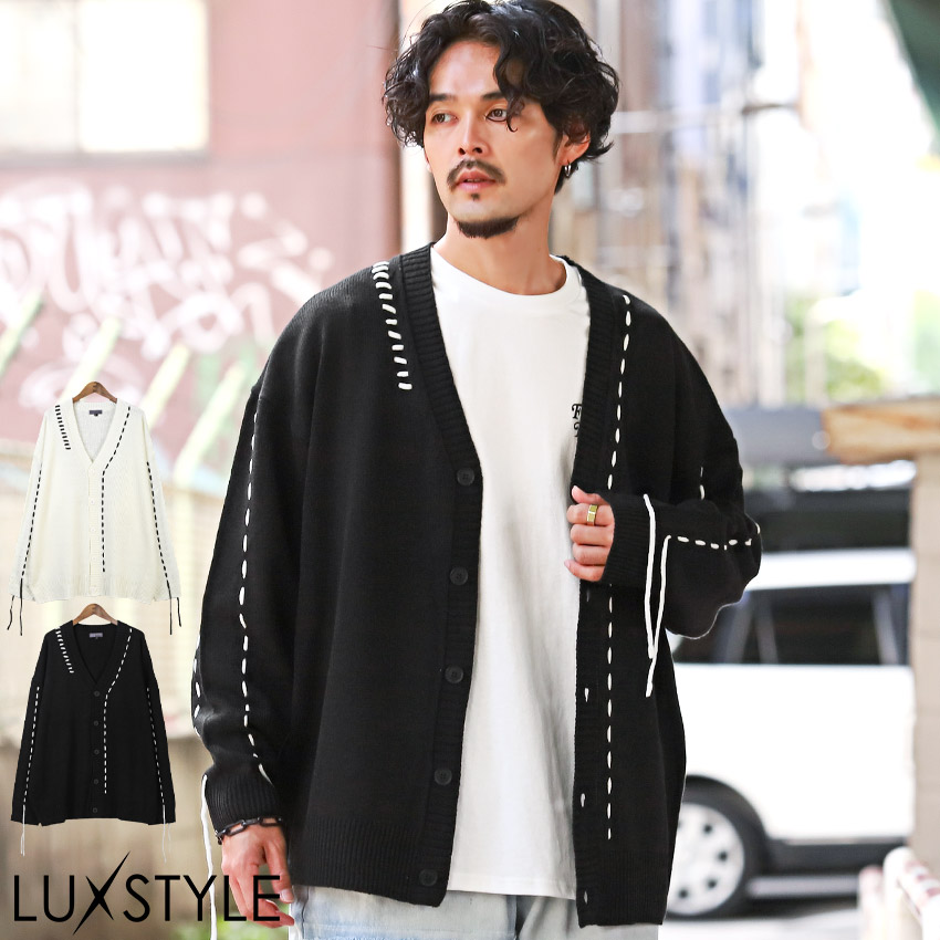 【楽天市場】 送料無料 カーディガン メンズ ニット オーバーサイズ ステッチ ライン ボタン【ステッチデザインボタンカーディガン】メンズ ...