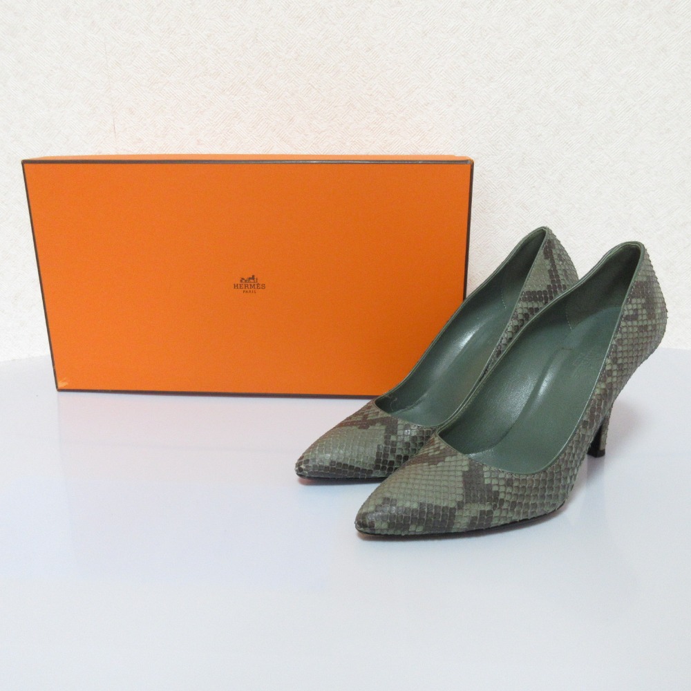 【楽天市場】【中古】美品 HERMES エルメス パイソンレザー ポインテッドトゥ パンプス 36 23cm相当 グリーン レディース Luxs ブランド古着のリュクス：Luxs（ブランド古着 ...