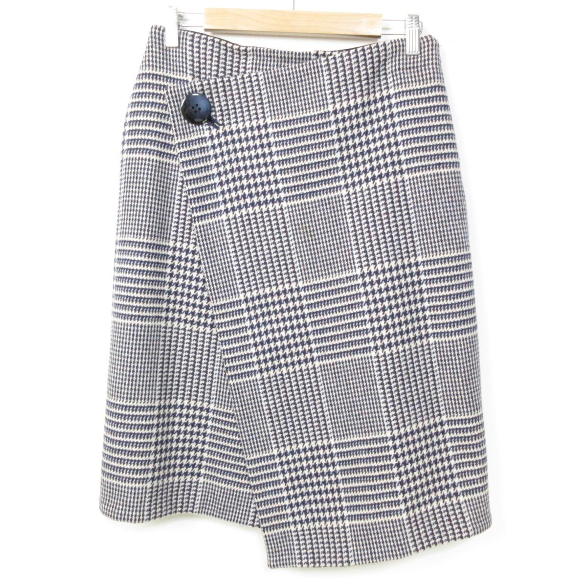 【楽天市場】【中古】美品 Drawer ドゥロワー グレンチェック柄 ウール100％ ひざ丈 ラップスカート 6524-299-1107 サイズ40 グレー系 レディース Luxs ブランド ...