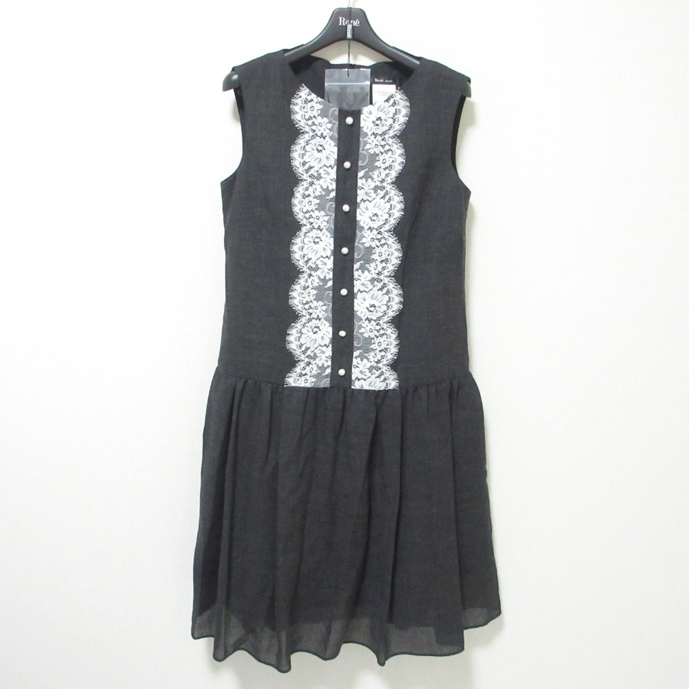 【楽天市場】【中古】新品同様 クリーニング済 Rene basic ルネベーシック パール レース ロング ノースリーブワンピース 34 チャコールグレー レディース Luxs ブランド古着の ...