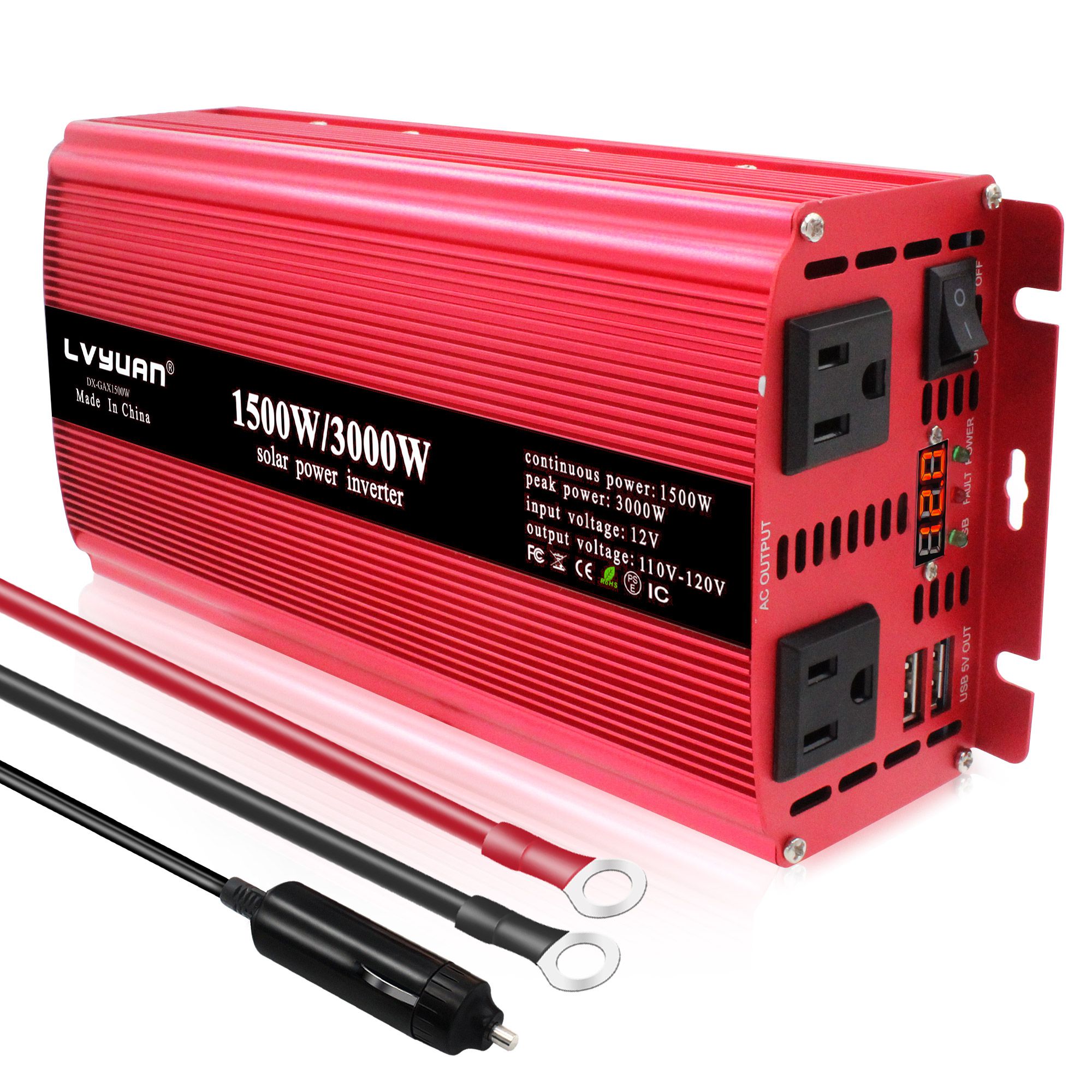 【楽天市場】【20%OFFクーポン-4/10まで】LVYUAN（リョクエン）インバーター 12V 100V 1500W 最大3000W DCAC 直流 交流 車中泊グッズ カーインバーター ...