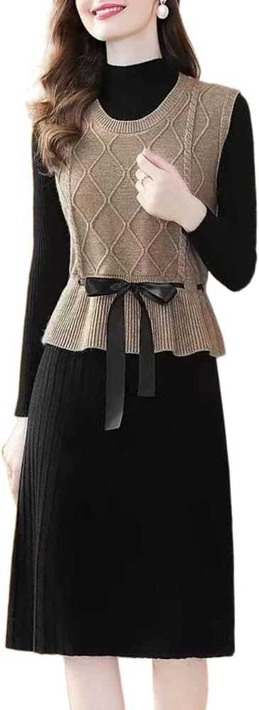 楽天市場】ニットベスト ワンピース フレアワンピース ひざ丈 膝上 袖