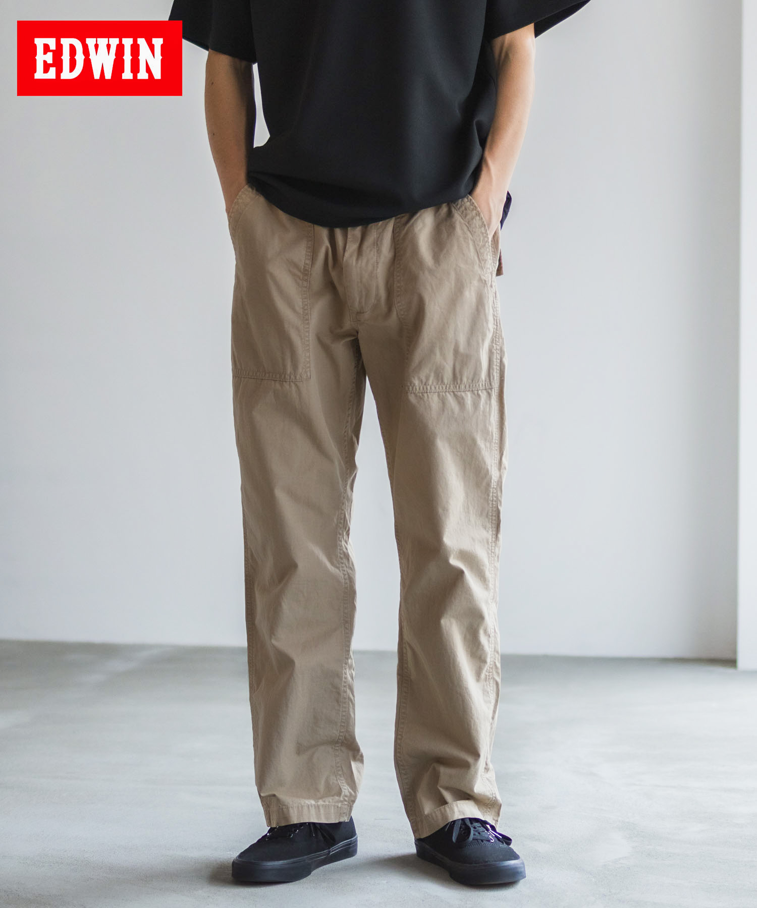 【楽天市場】[今だけ！2点以上10％OFFクーポン]エドウィン EDWIN ベイカーパンツ メンズ 麻混 フロントジップ 前開き ボトムス ウエストゴム 紐 ポケット ロングパンツ：Mac ...